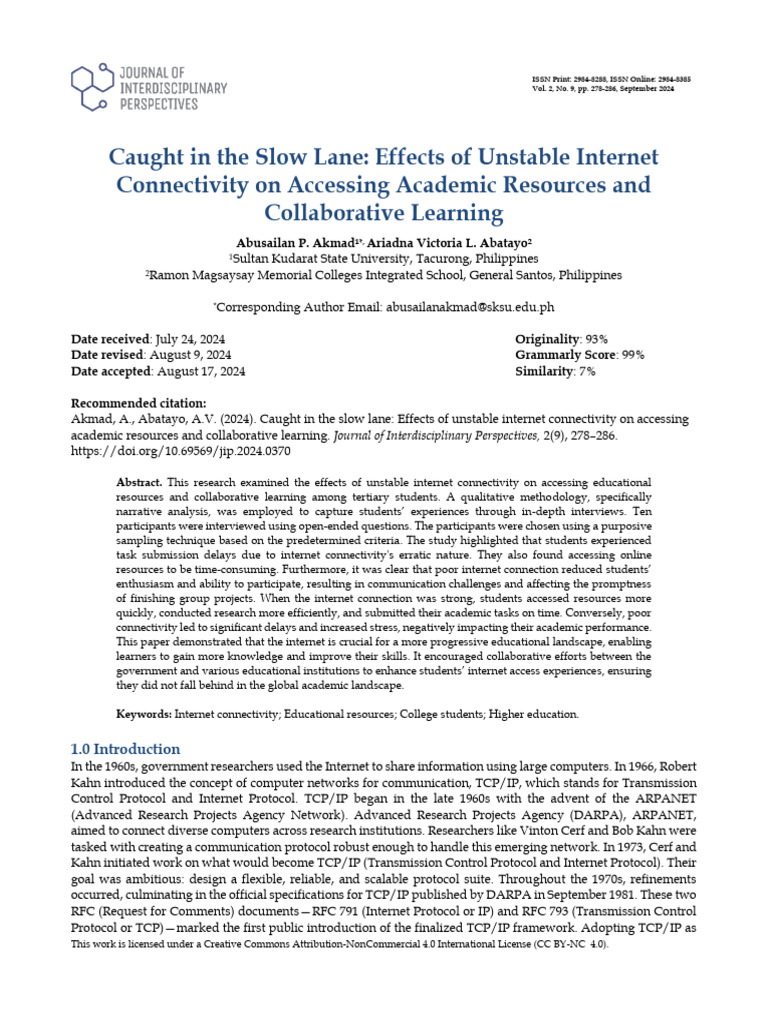 Impact of Unstable Internet on Learning | PDF | Internet Protocol Suite ...