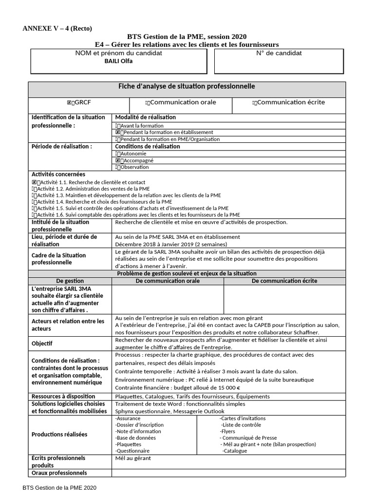 Fiche de Situation Professionnelle Baili (1) | PDF