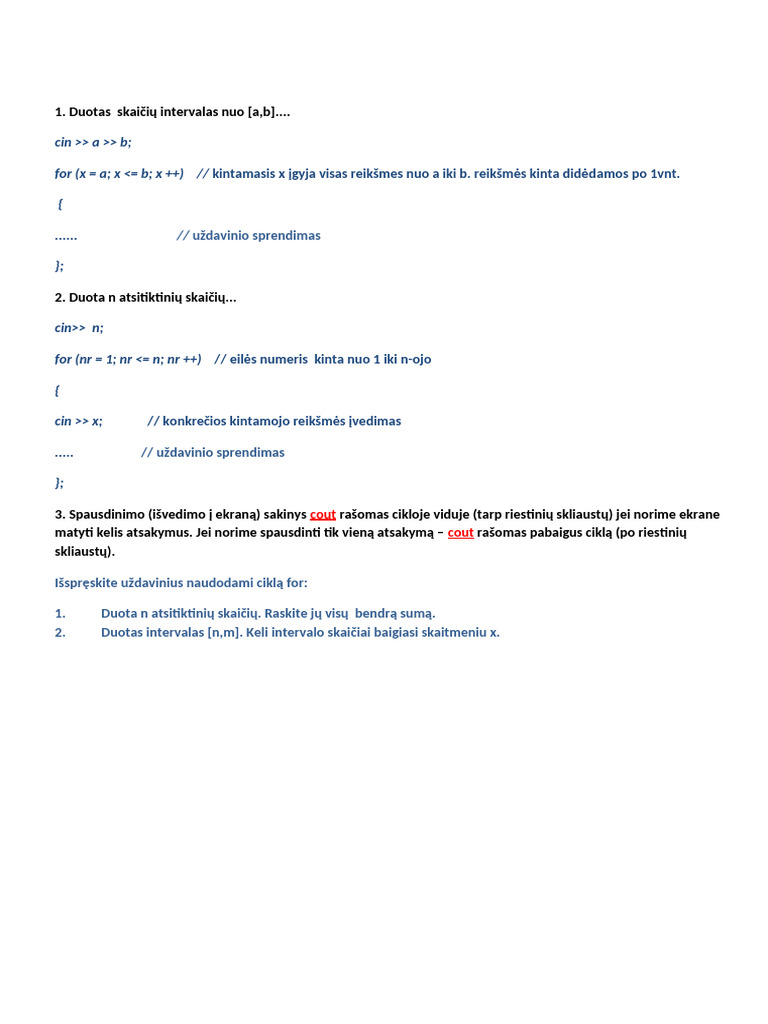 Teorija For Ciklas C++ | PDF