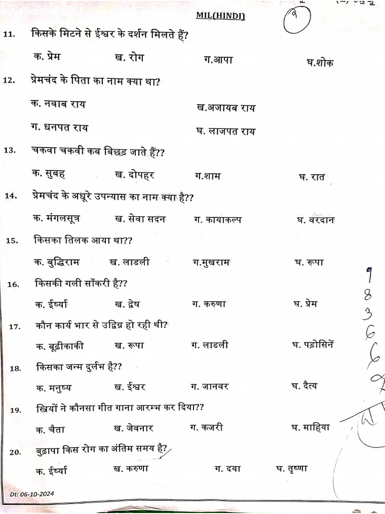 Ms Hindi Class Xi Chse | PDF