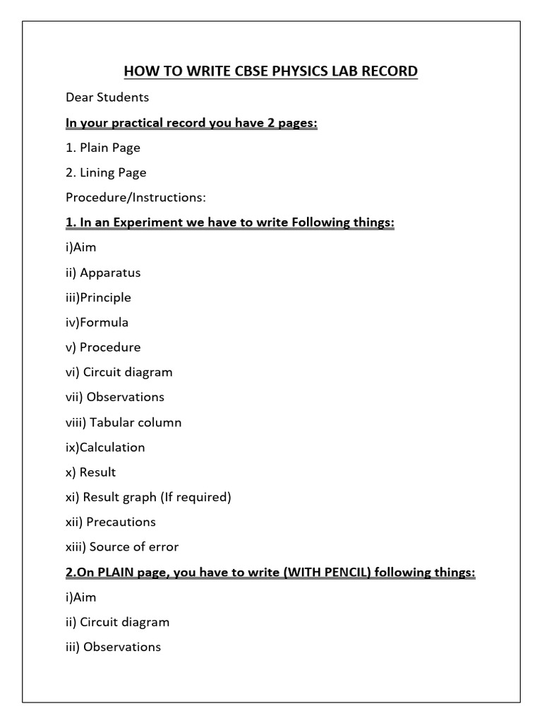 Cbse +2 Physics Record Writing Insructions | PDF