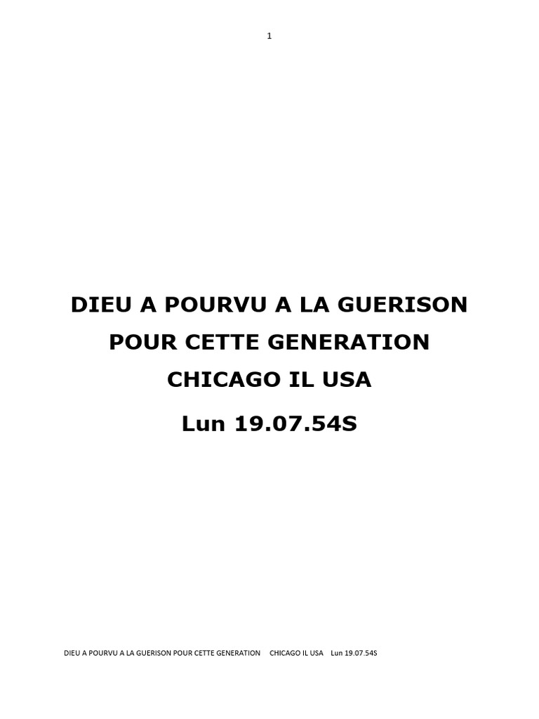 Dieu A Pourvu A La Guerison Pour Cette Generation - 19.07.54S | PDF