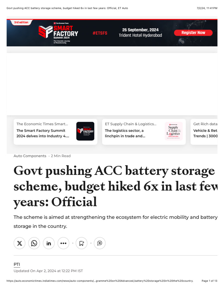 Govt Pushing ACC Battery Storage Scheme, Budget Hiked 6x in Last Few ...