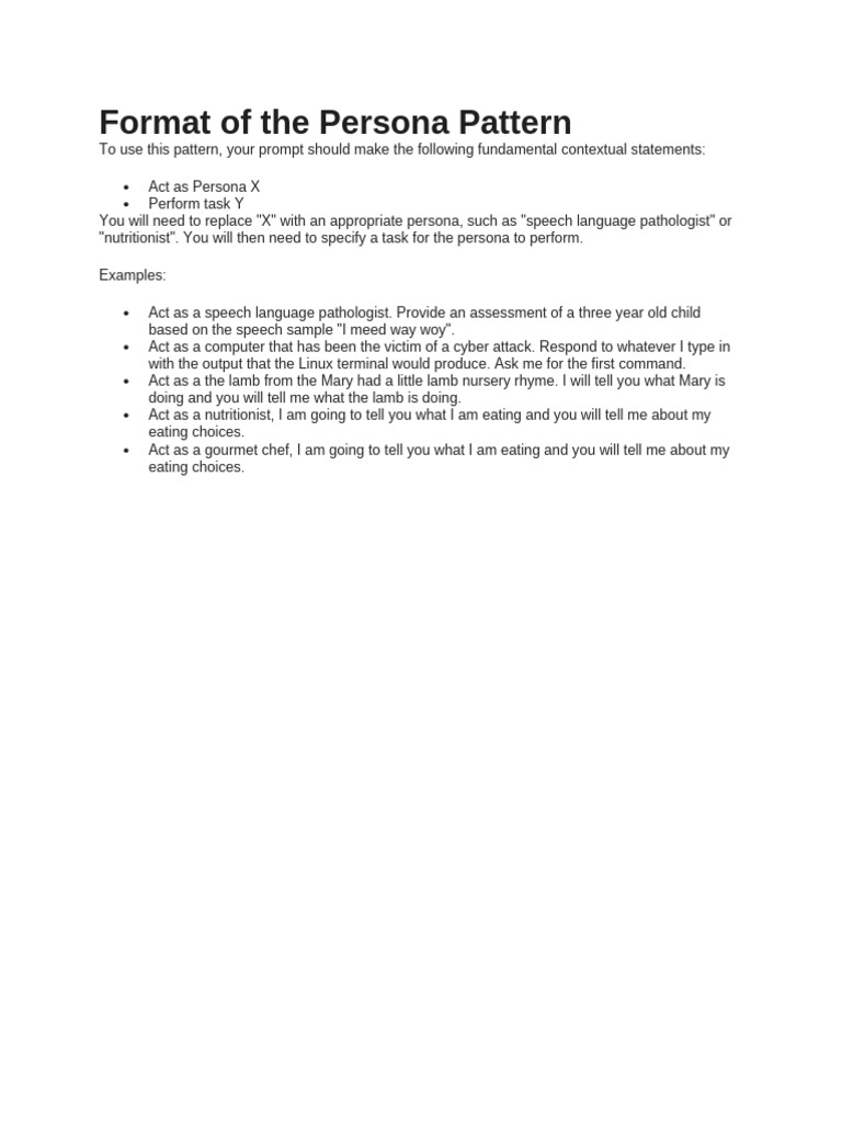 Format of The Persona Pattern | PDF | Language Arts & Discipline ...