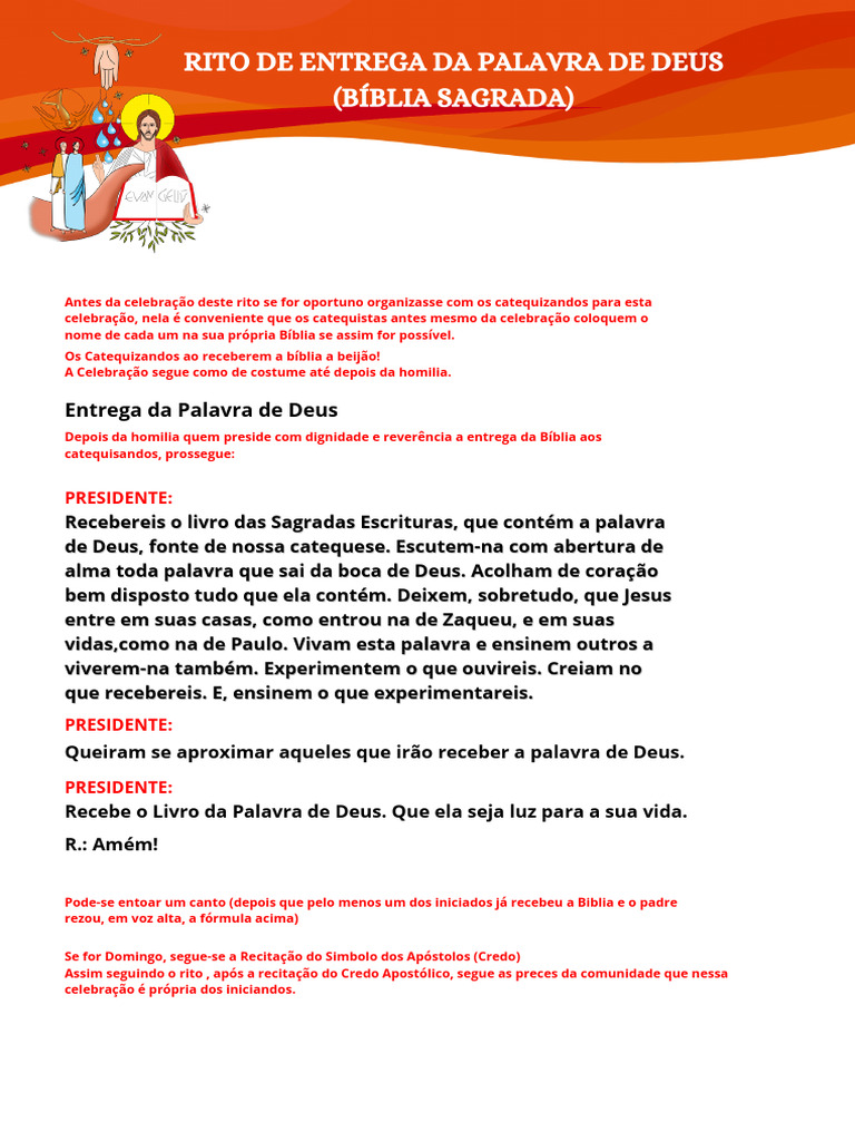 Rito de Entrega Da Palavra de Deus (Bíblia Sagrada) | PDF