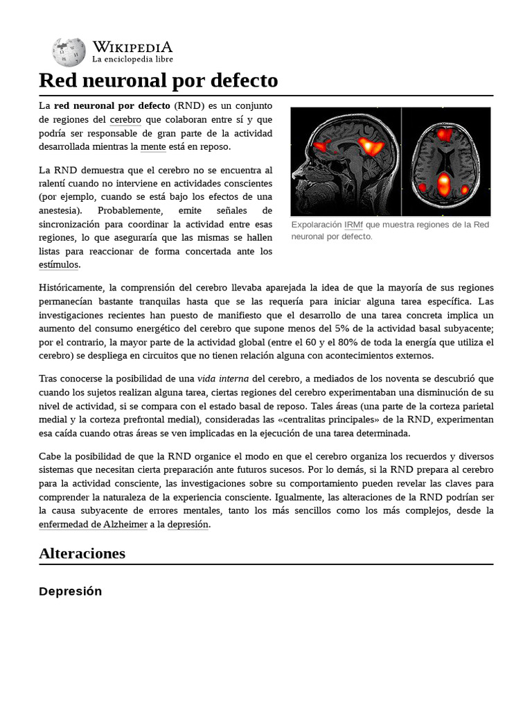 Red Neuronal Por Defecto | PDF | Neurociencia Computacional | Ciencia cognitiva