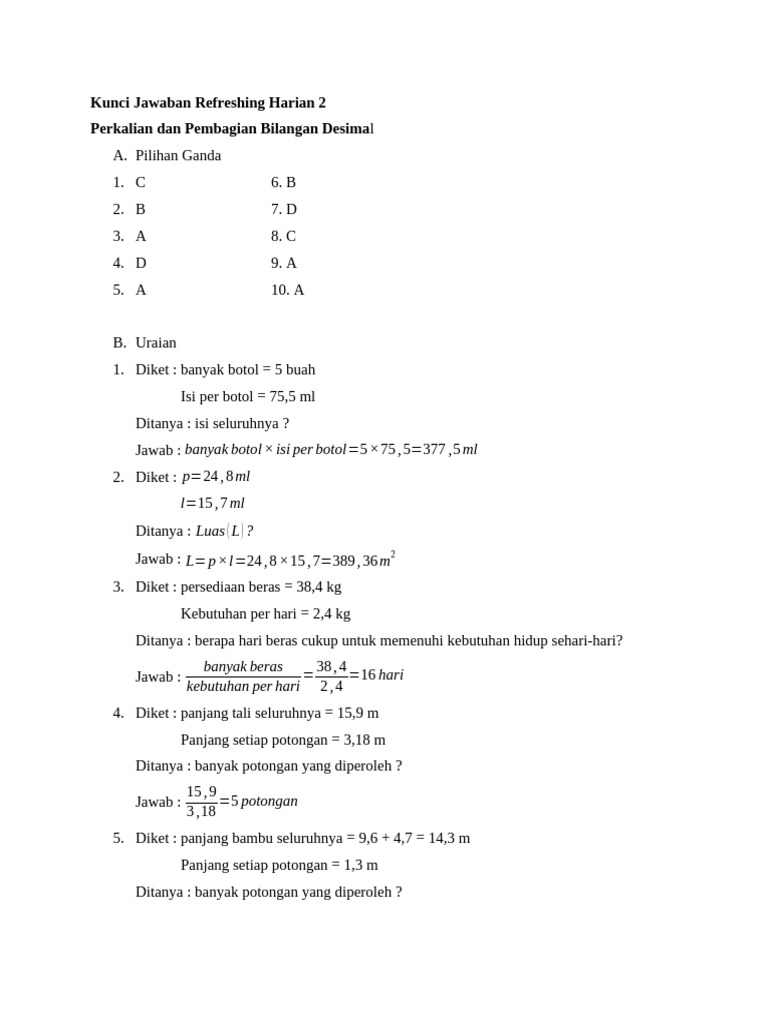 Kunci Jawaban RH 2 MAT | PDF