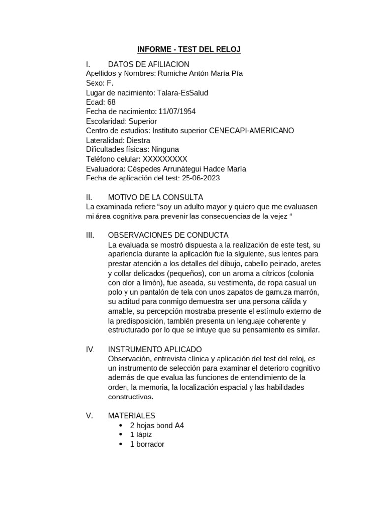 Informe Test Del Reloj | PDF