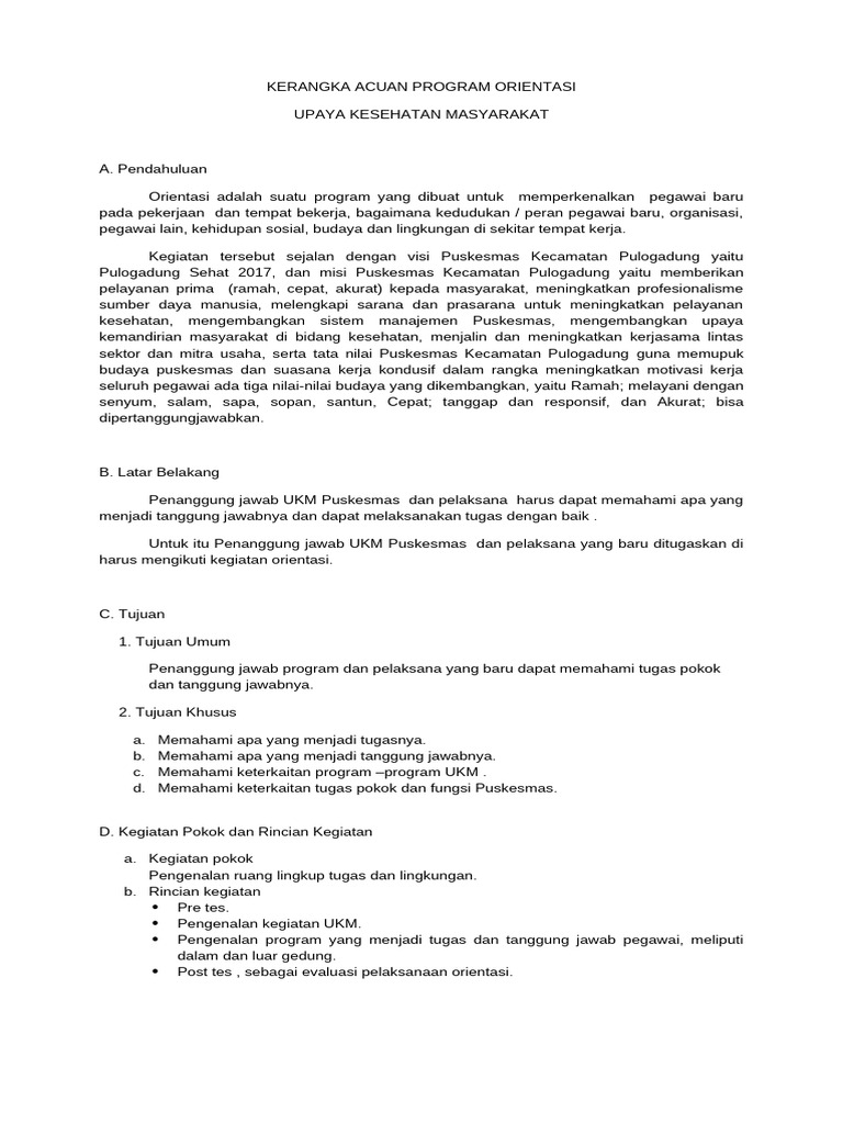 KAK Program Orientasi | PDF