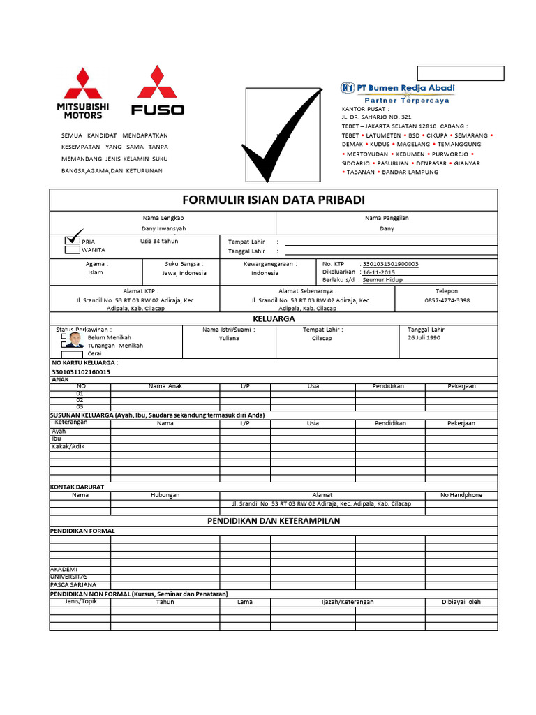 Form Application - PT. Bumen Redja Abadi (NEW) | PDF