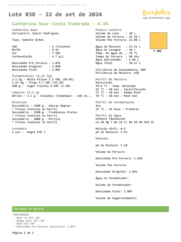 Brewfather Lote38 20240922 | PDF | Brewing | Fermented Drinks