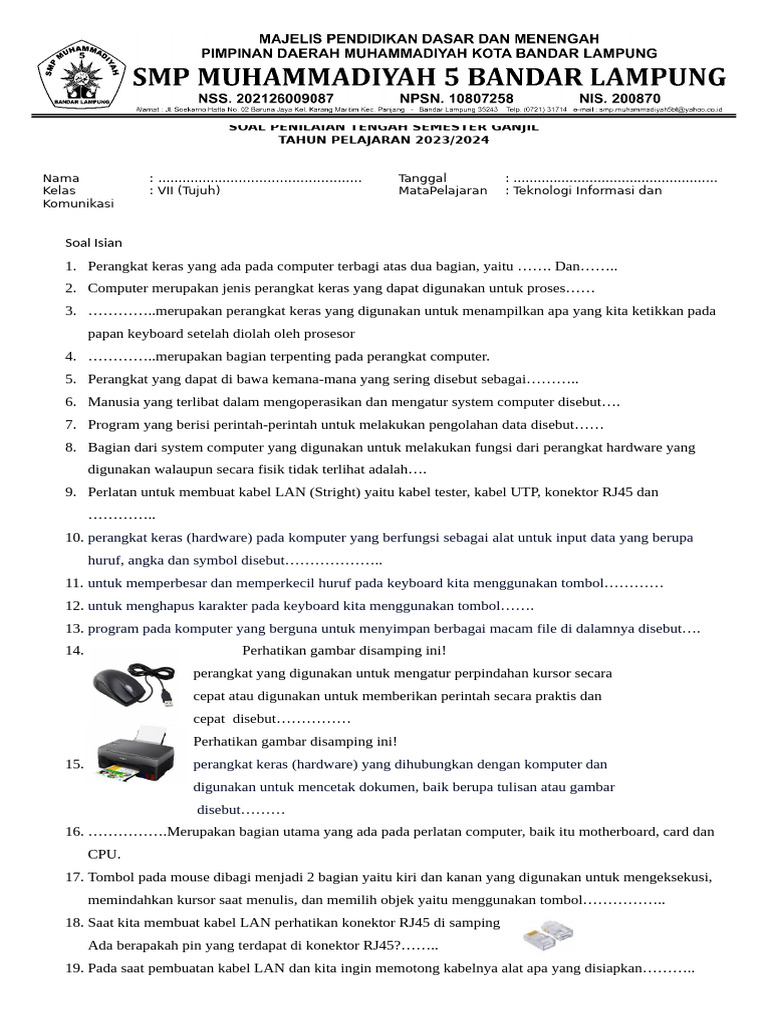 Soal PTS TIK Ganjil T.P 2023-2024 | PDF