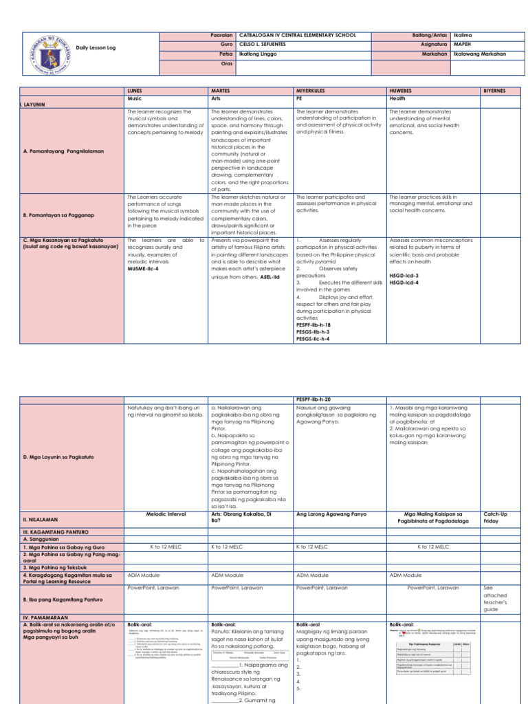 DLL Mapeh 5 W3-Q2 Done | PDF