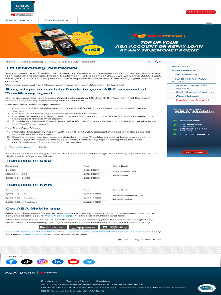 TrueMoney Network ABA Bank Cambodia | PDF