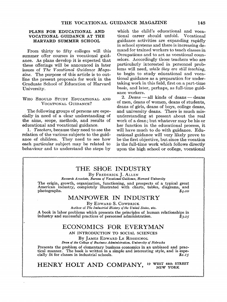 The Vocational Guidance Magazine - January 1925 - PLANS FOR EDUCATIONAL ...
