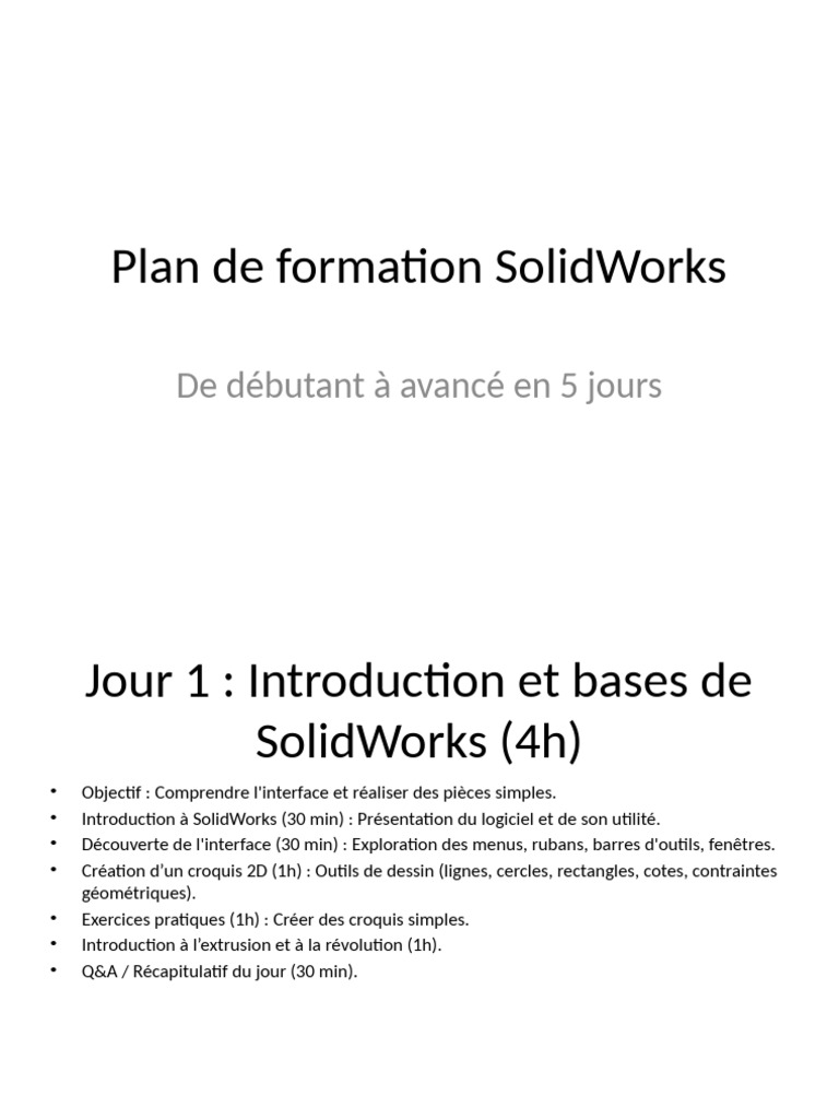 Plan Formation SolidWorks Sans Couleurs | PDF