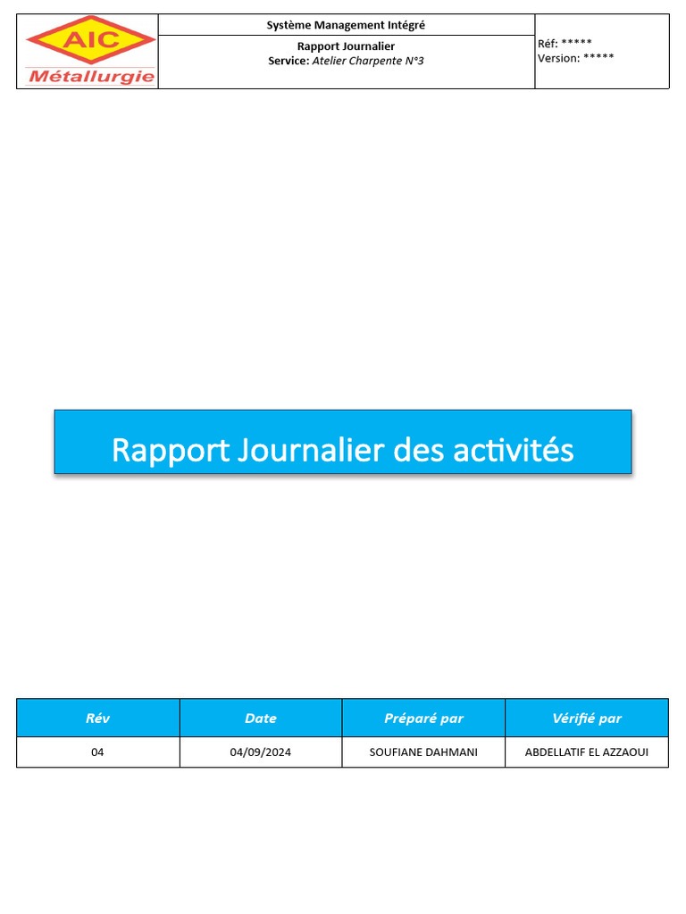 Rapport Journalier de Fabricaton 04-09-2024 | PDF