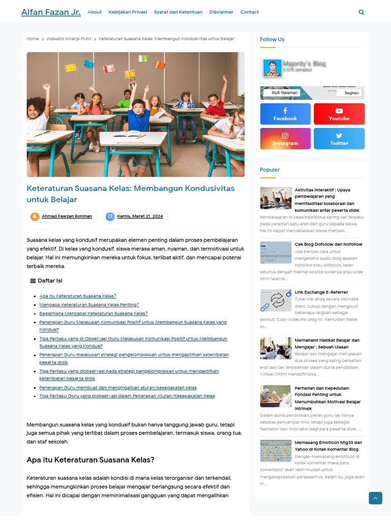 Keteraturan Suasana Kelas - Membangun Kondusivitas Untuk Belajar - Alfan Fazan JR | PDF