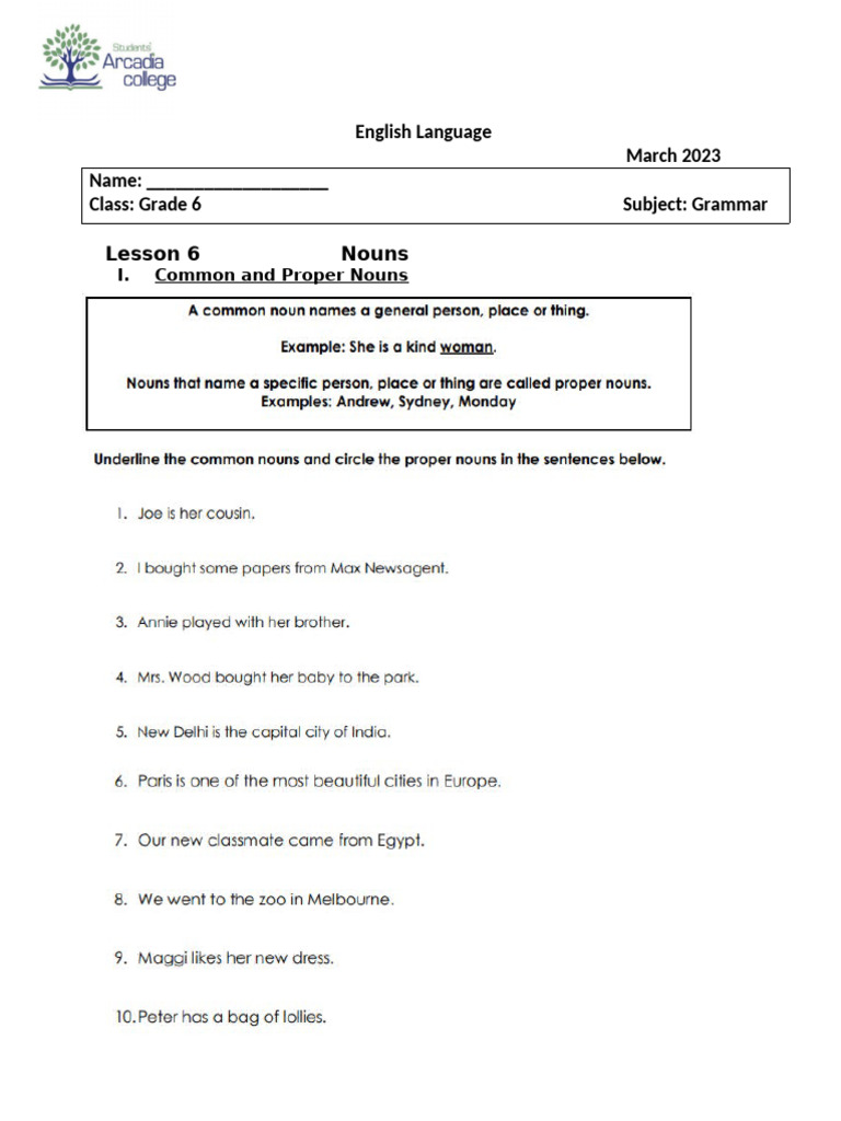 GR 6 Nouns | PDF