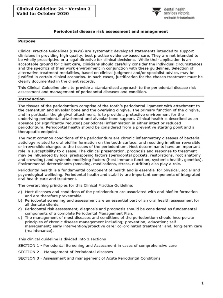Periodontal Disease Risk Assessment and Management | PDF