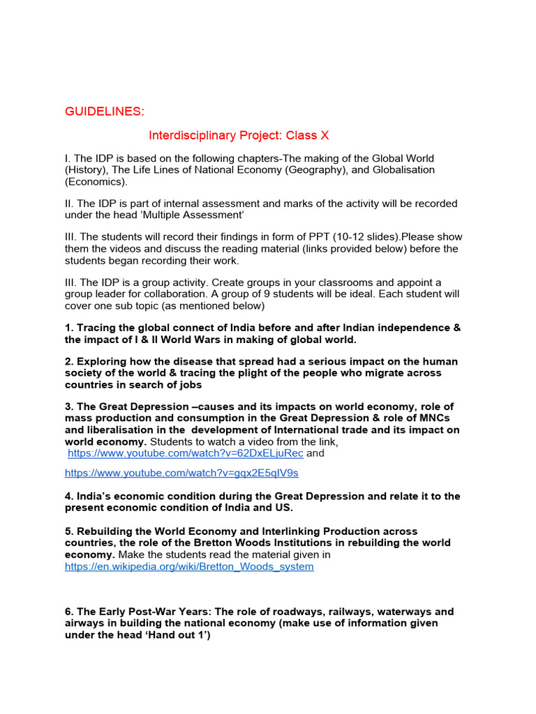 Interdisciplinary Project Class X | PDF | Globalization | World Economy