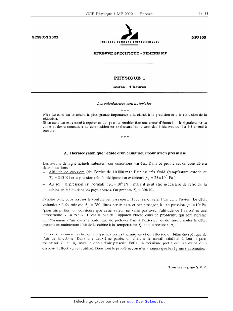 MP Physique CCP 1 2002.enonce | PDF