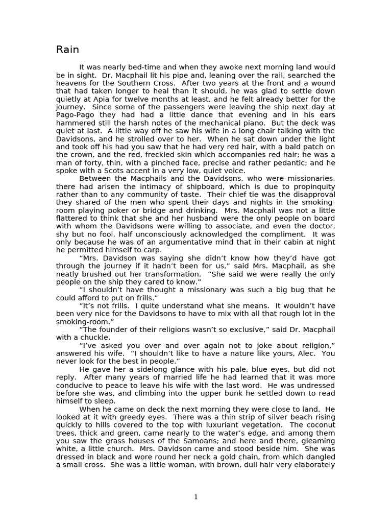 Rain by William Somerset Maugham | PDF