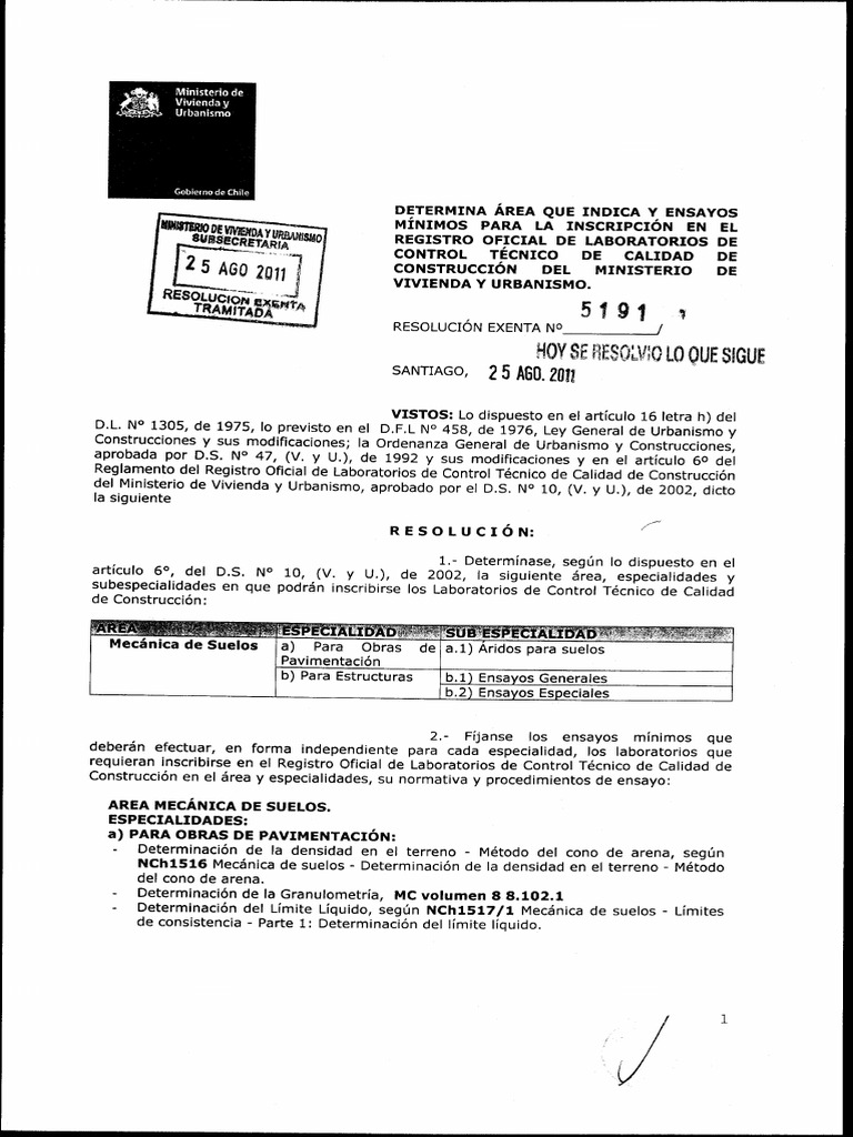 Resolucion Exenta 5191 Mec de Suelos | PDF