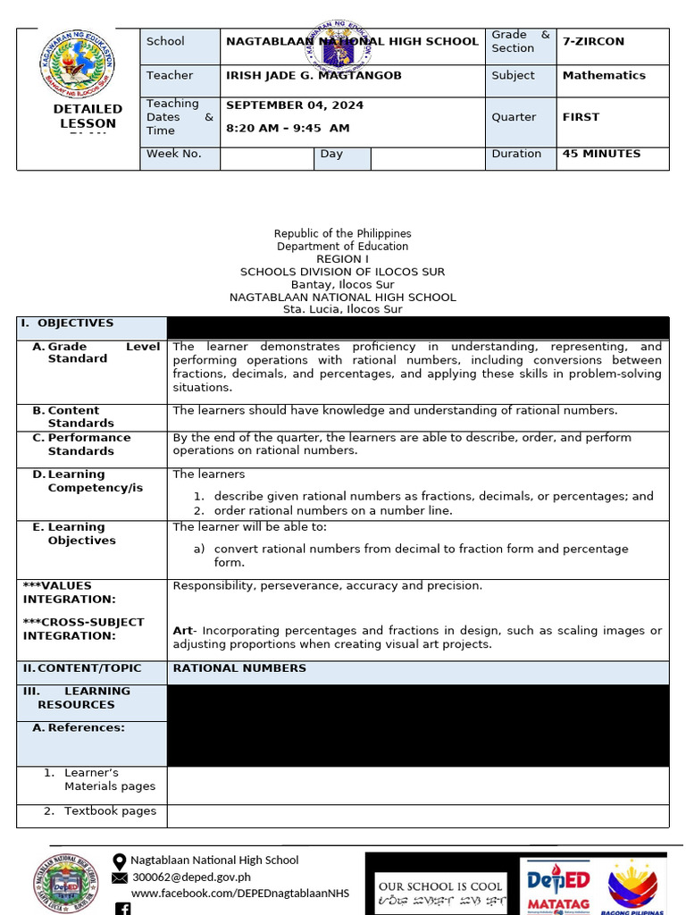 Detailed Lesson Plan: Nagtablaan National High School 300062@deped ...