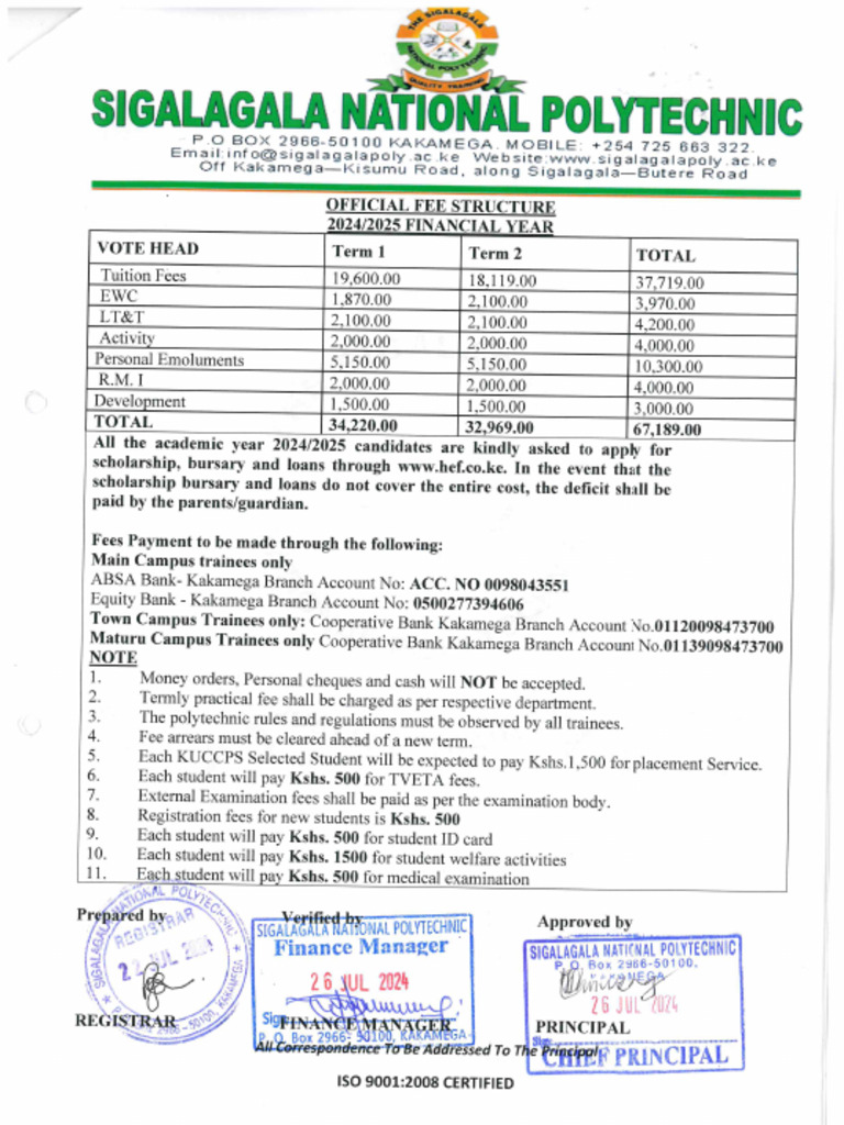 Official Fee Structure | PDF