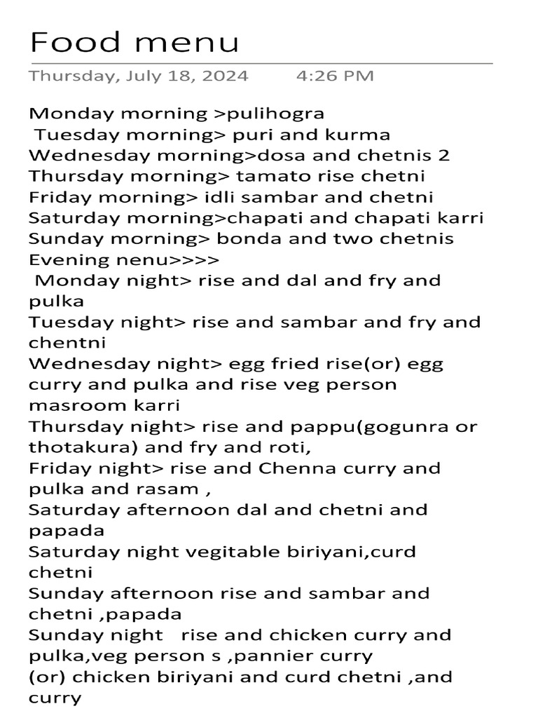 Food Menu | PDF