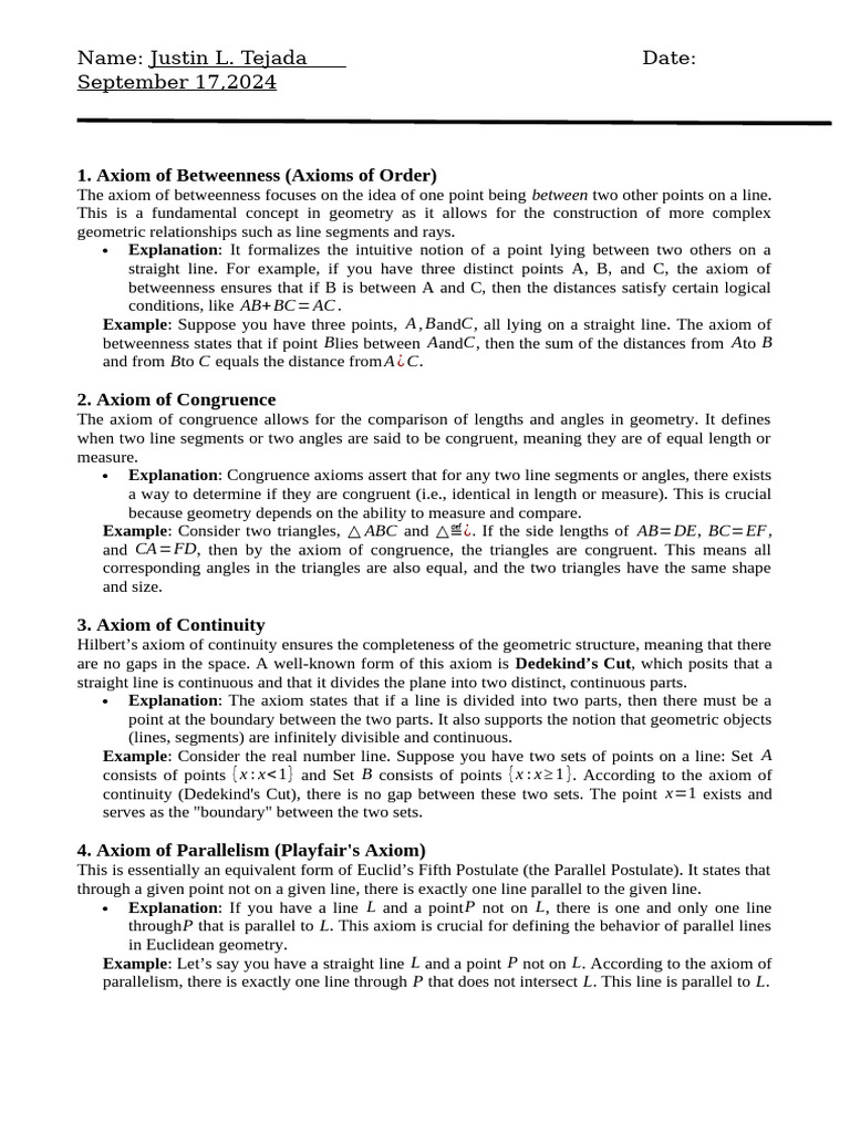 Axioms of Helberts Library Woks | PDF | Line (Geometry) | Geometry