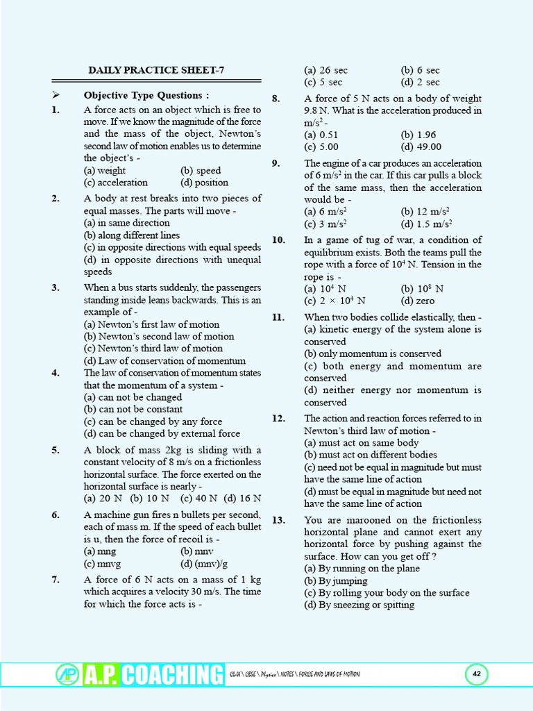 Force and Laws of Motion-1 | PDF | Force | Momentum