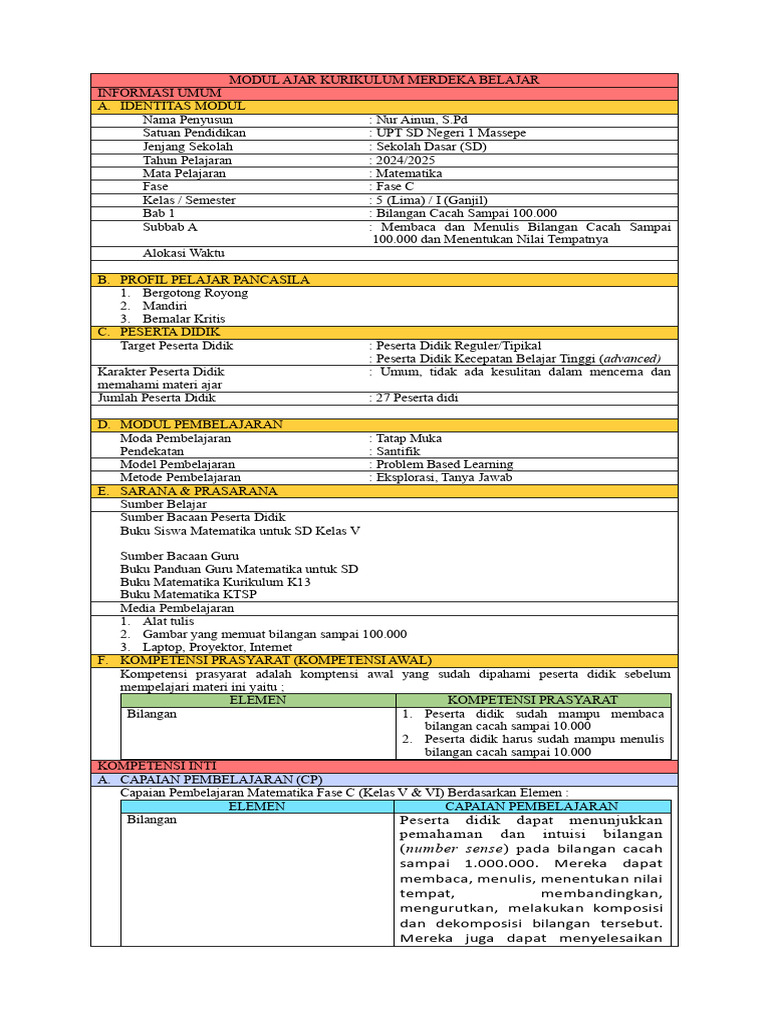 Modul Ajar Kurikulum Merdeka Belajar MTK Observasi | PDF