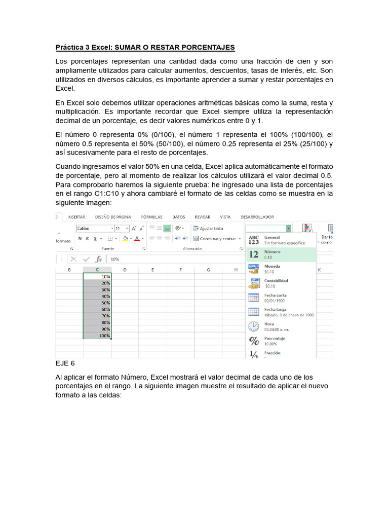 Práctica 3 Excel suMAR y Restar Porcentajes | PDF | Microsoft Excel | Porcentaje