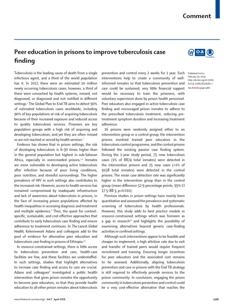 Peer Education in Prisons To Improve Tuberculosis Case Finding | PDF | Tuberculosis | Prison