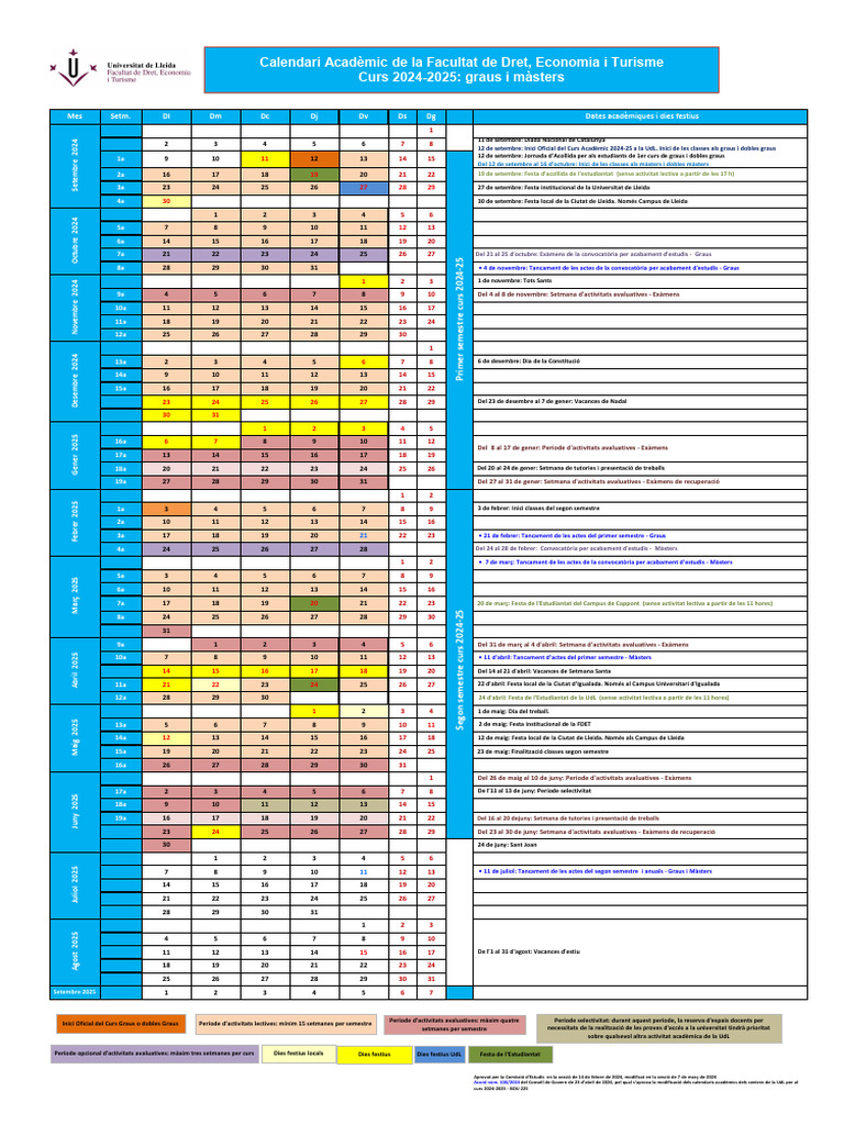 03 - Calendari Academic FDET 2024 25 - CG20240423 | PDF