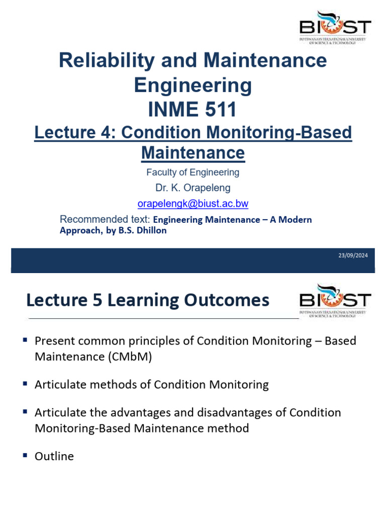 INME511 - Lecture 4 Condition Monitoring Based Maitenance | PDF ...