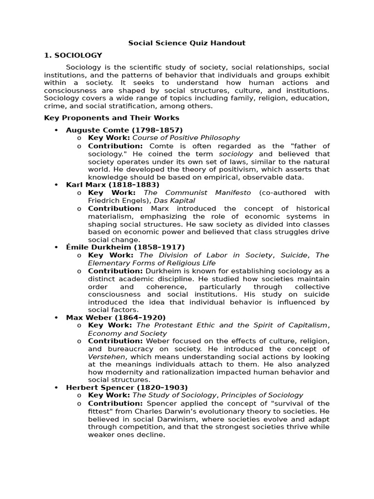 Social Science Quiz Handout | PDF