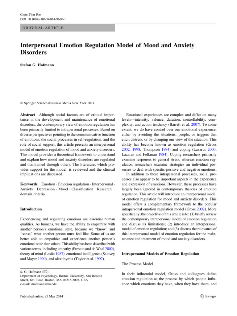 HOFFMAN, S. G. Interpersonal Emotion Regulation Model of Mood and ...