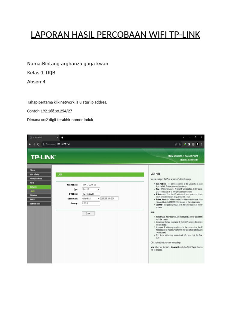 LAPORAN HASIL PERCOBAAN WIFI TP Bintang | PDF