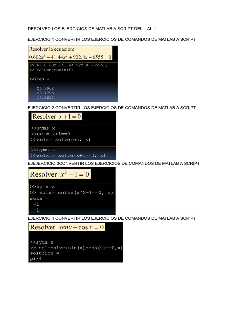 Resolver Los Ejercicios de Matlab A Script Del 1 Al 11 | PDF