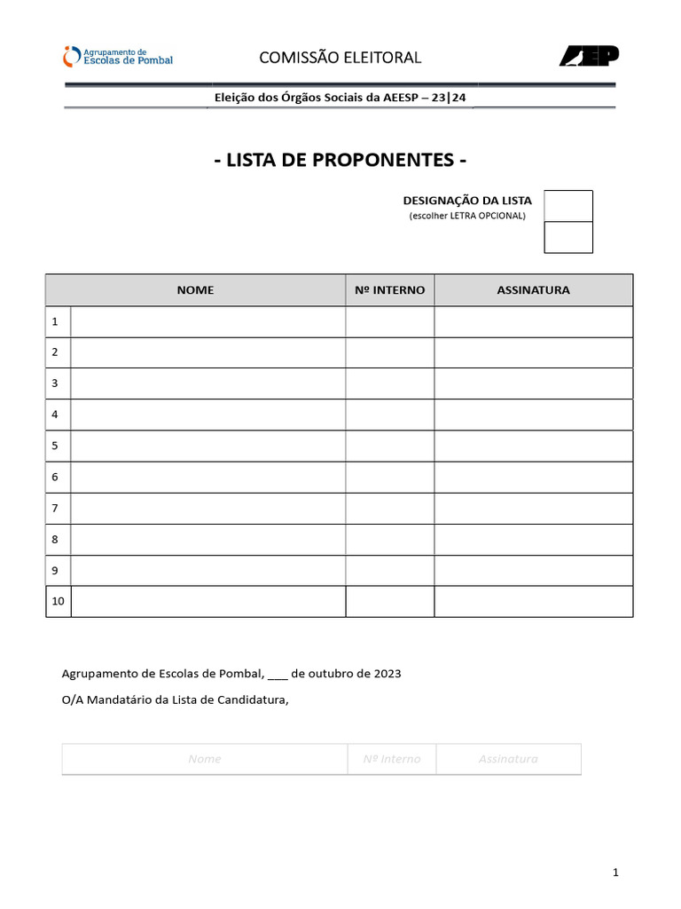Lista proponentes-MODELO | PDF
