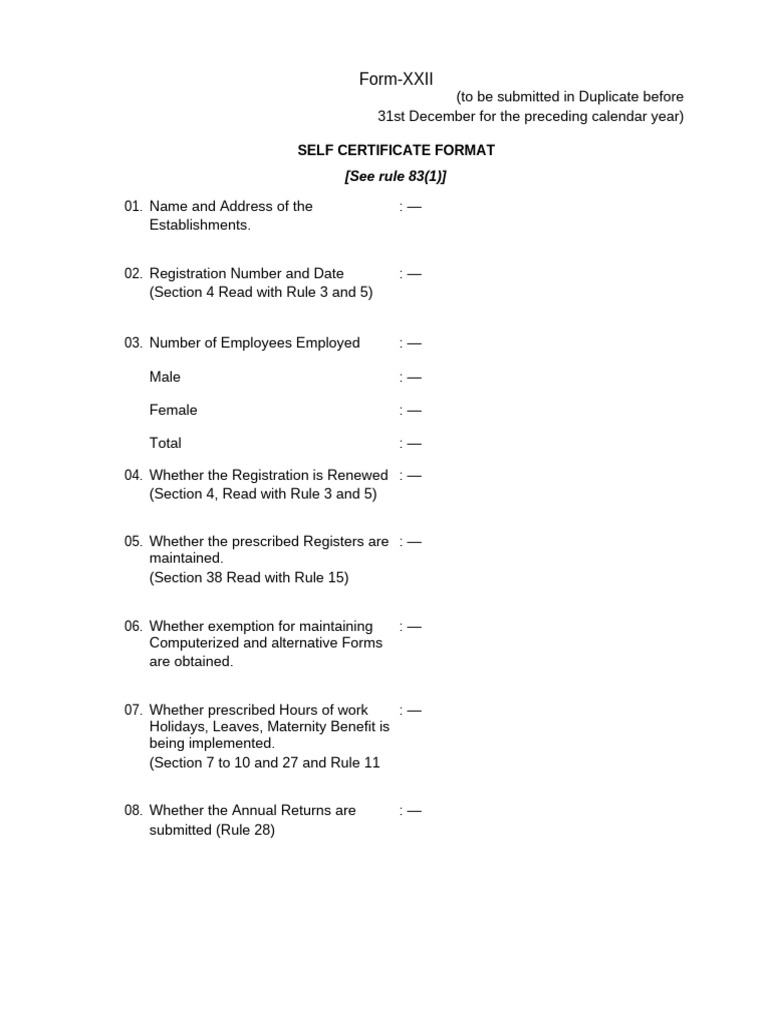 Form-XXII SELF CERTIFICATE FORMAT | PDF