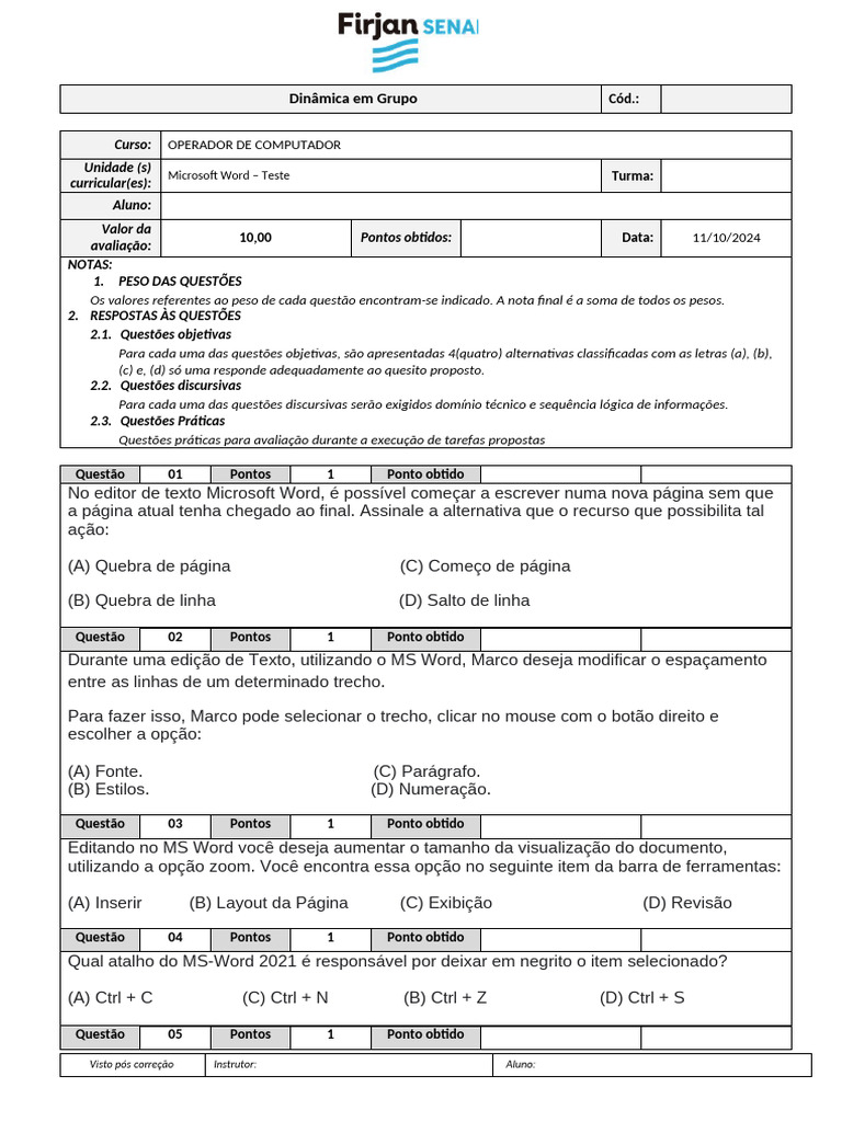 Avaliação - WORD Teste | PDF