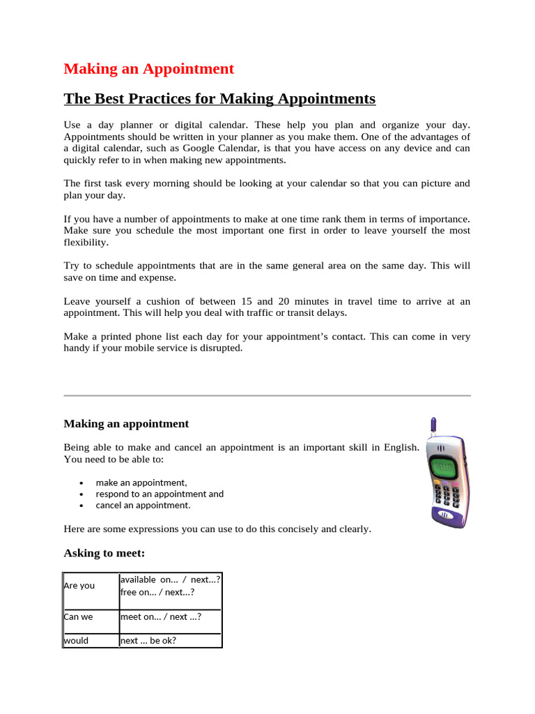 Making An Appointment Lesson | PDF