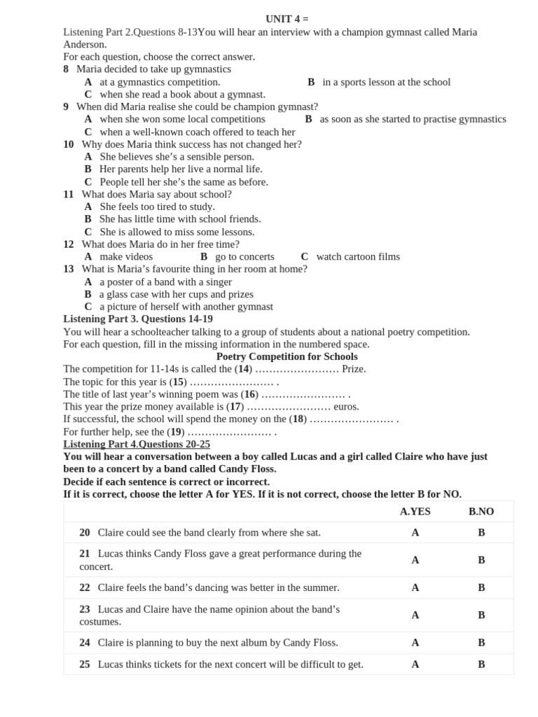 Unit 4 Listening Pdf