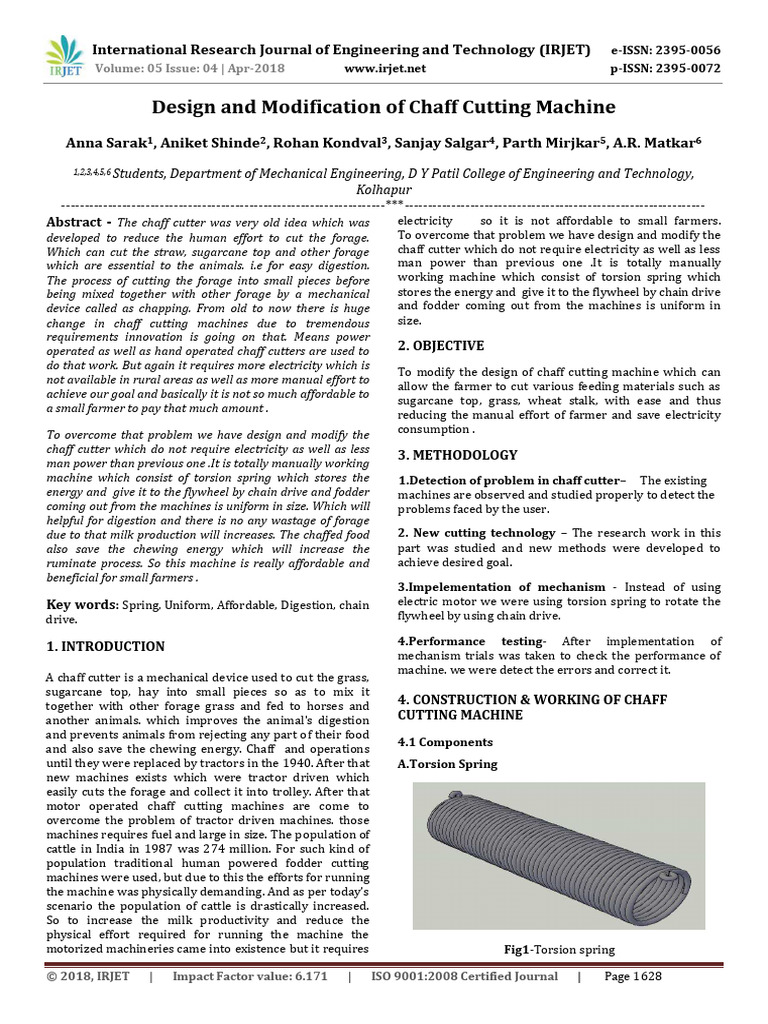 Design and Modification of Chaff Cutting | PDF
