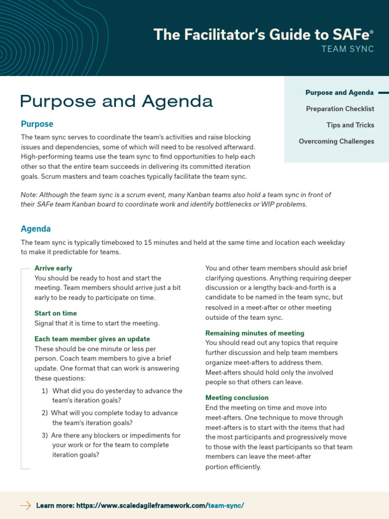 Facilitator's Guide to SAFe - Team Sync | PDF