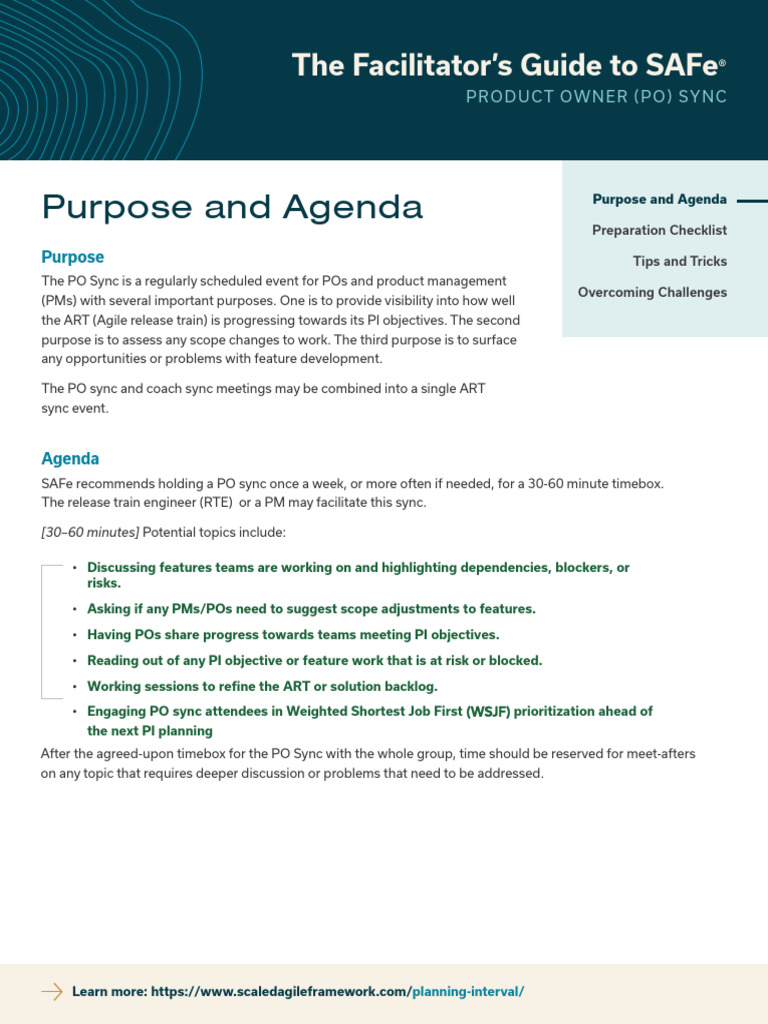 Facilitator's Guide To SAFe - PO Sync | PDF